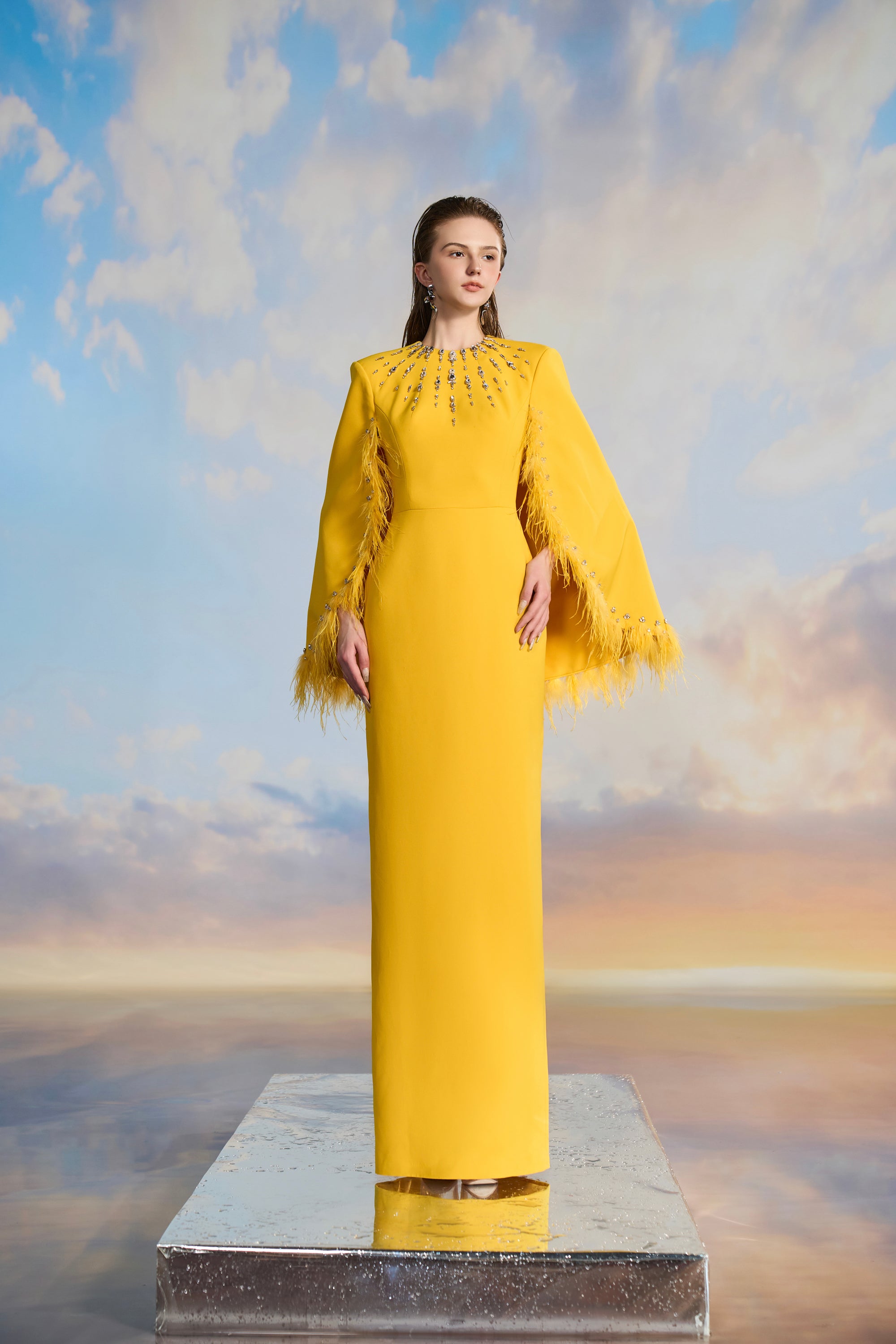 Allison Crepe cape sleeve dress | 21SIX COUTURE